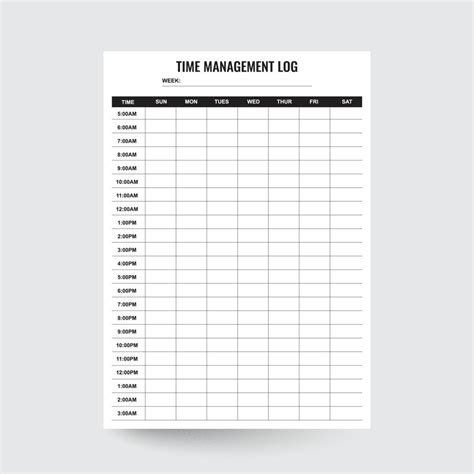 Time Management Log Time Planner Time Log Time Sheet Weekly Planner