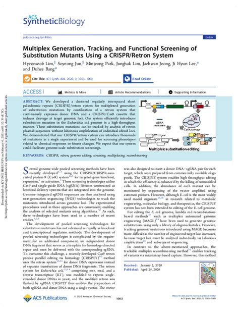 Pdf Multiplex Generation Tracking And Functional Screening Of Substitution Mutants Using A