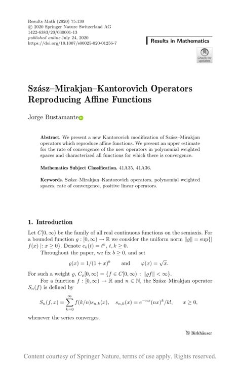 Szász Mirakjan Kantorovich Operators Reproducing Affine Functions Request Pdf