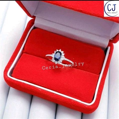 Jual Cincin Perak Wanita Silver Asli Lapis Emas Putih Asli Batu Permata Putih Biru Model