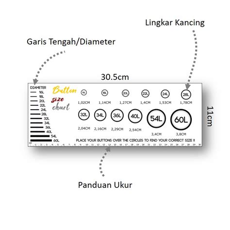 Jual Lembar Panduan Ukuran Kancing Baju Panduan Ukuran Kancing