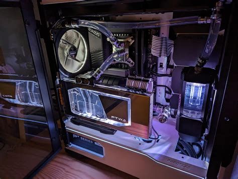 my first custom loop for the sim racing pc soft tube build with all watercool blocks for 13900k