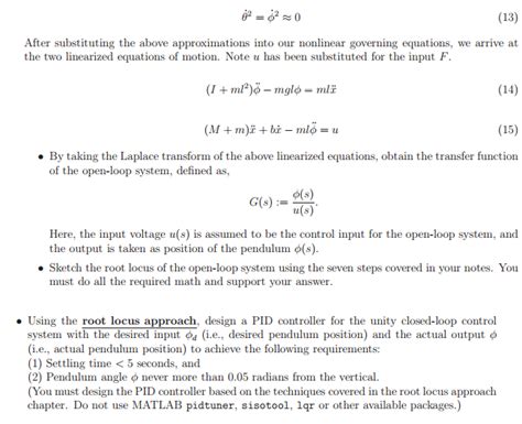 Solved Inverted Pendulum Pid Controller Design Using The