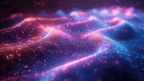 Abstract Image Of Glowing Particles With A Blend Of Pink And Blue Hues Creating A Wave Like