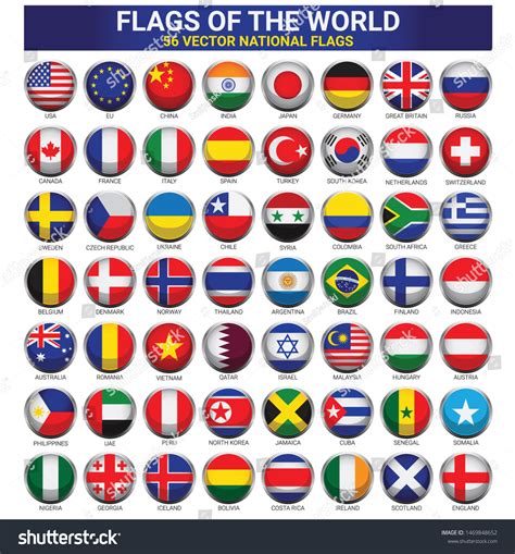 Flags World Vector Set 56 National Stock Vector Royalty Free