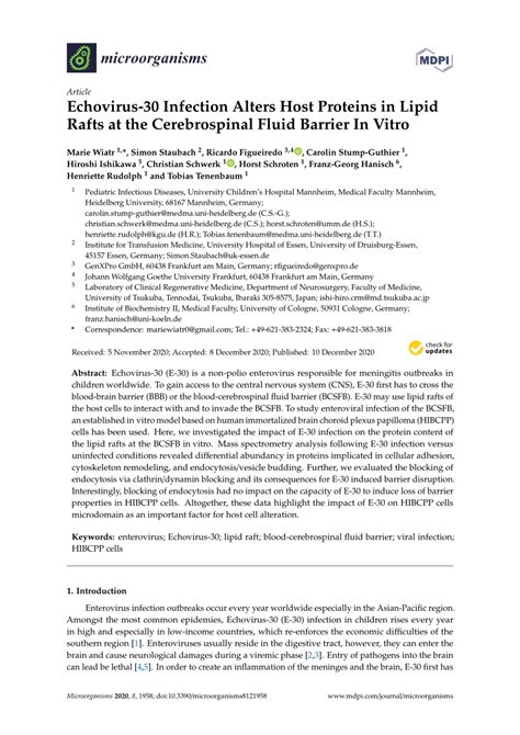 Pdf Echovirus 30 Infection Alters Host Proteins In Lipid Rafts At The