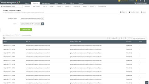 Office Shared Mailbox Report O Manager Plus