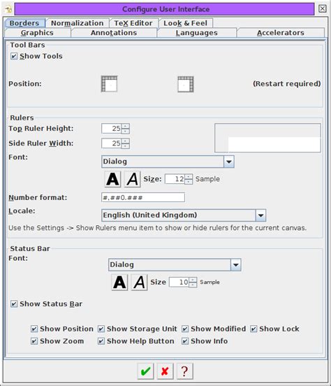 User Interface Settings Dialog