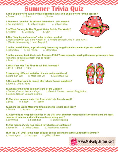 Free Printable Summer Trivia Quiz | Trivia quiz, Funny trivia questions, Fun quiz questions
