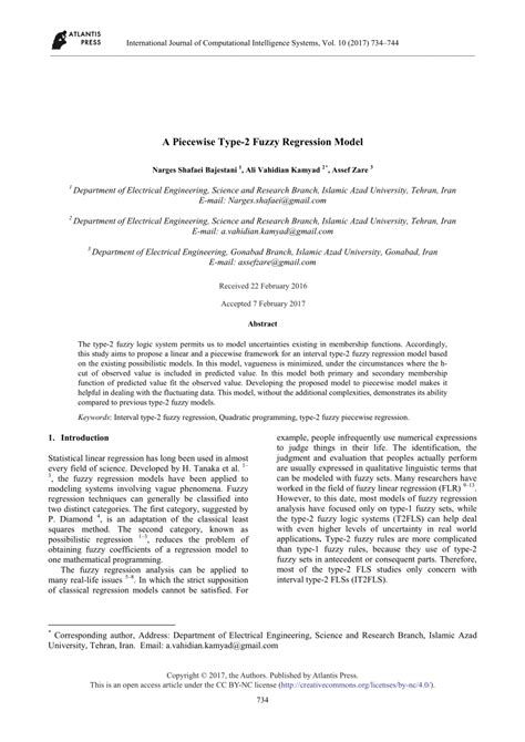 Pdf A Piecewise Type 2 Fuzzy Regression Model