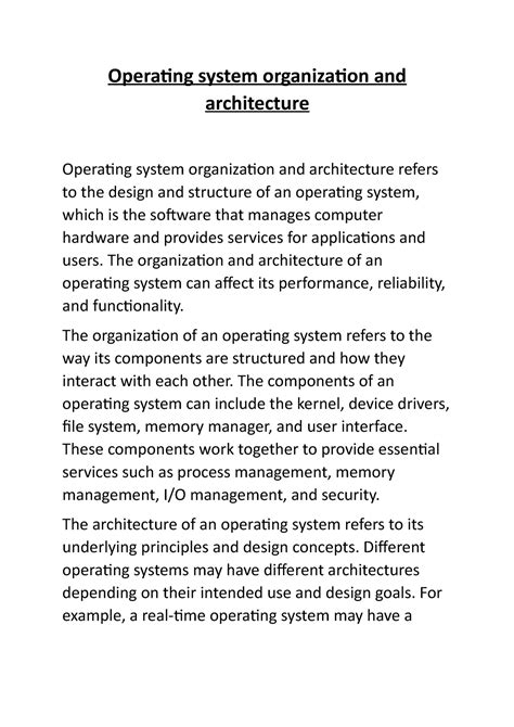 operating system organization and architecture operating system