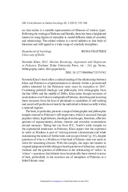 Pdf Book Review Naveeda Khan 2012 Muslim Becoming Aspiration And Skepticism In Pakistan
