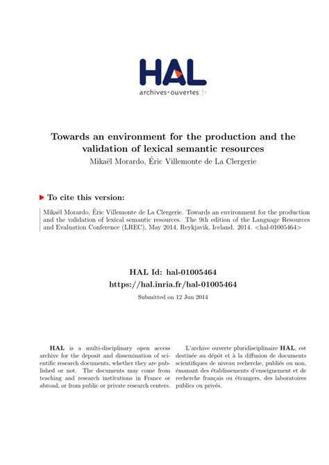 Pdf Towards An Environment For The Production And The Validation Of Lexical Semantic Resources