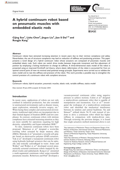 PDF A Hybrid Continuum Robot Based On Pneumatic Muscles With Embedded Elastic Rods