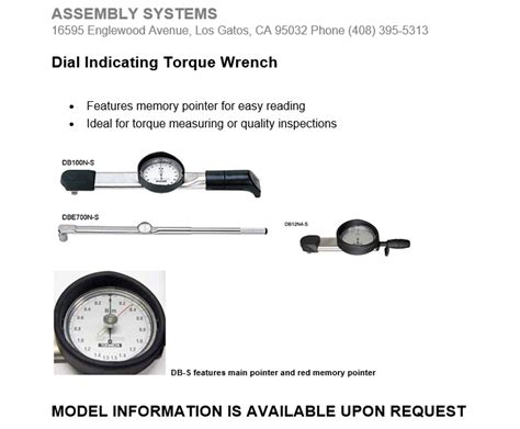 Dial Indicating Torque Wrench Skye Industries Inc