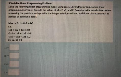 Solved 3 Variable Linear Programming Problem Solve The