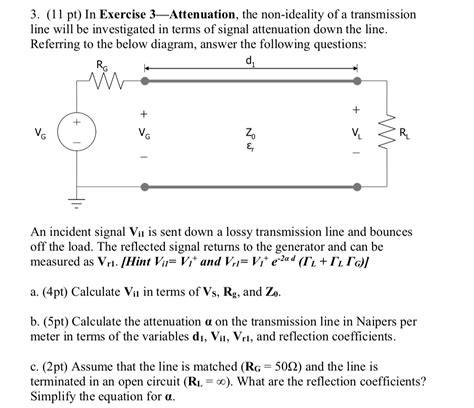 Solved 3 11 Pt In Exercise 3 Attenuation The Non Ideality Of A Transmission Line Will Be