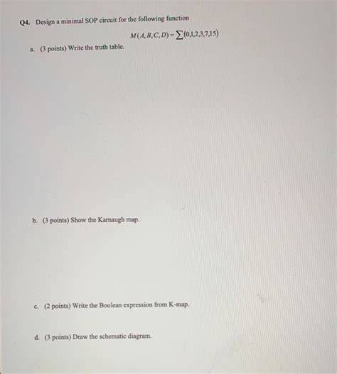 solved q4 design a minimal sop circuit for the following