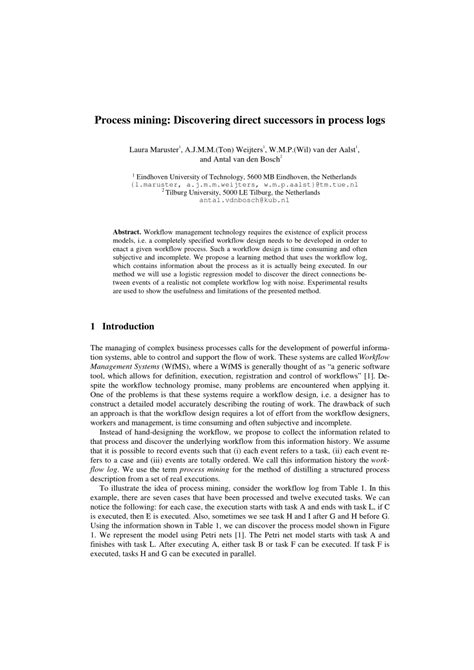 Pdf Process Mining Discovering Direct Successors In Process Logs