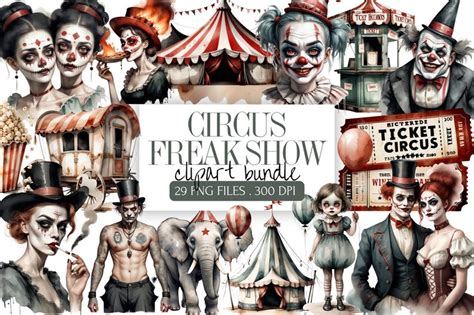 Circus Freak Show Clipart Bundle Vintage Circus Oddities Pngs