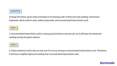 solved arrange the below given acids and bases in increasing order of