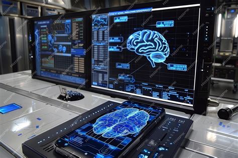 High Tech Control Room With Brain Analysis On Multiple Screens Showcasing Advanced Neural Data