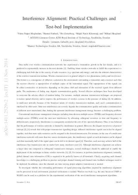 Pdf Interference Alignment — Practical Challenges And Test Bed