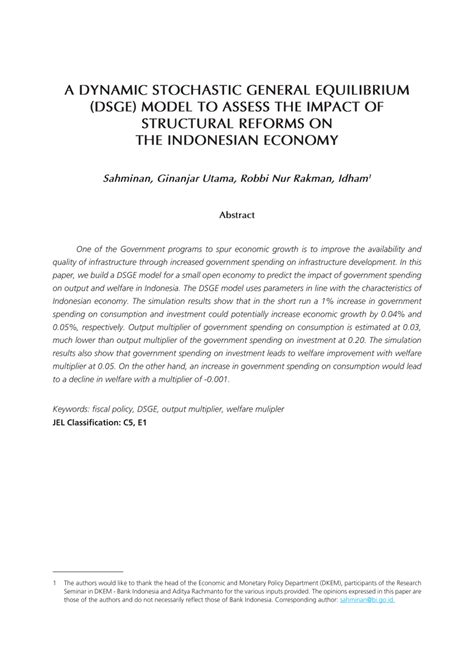 Pdf A Dynamic Stochastic General Equilibrium Dsge Model To Assess