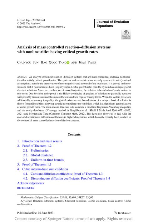 Pdf Analysis Of Mass Controlled Reactiondiffusion Systems With