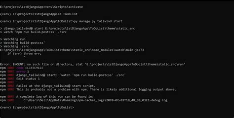 Npm Start In Dev Mode Within Django Project Fail Using Django Tailwind