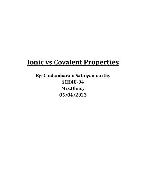 Ionic Vs Covalent Properties Lab Chidambaram Ionic Vs Covalent Properties By Chidambaram
