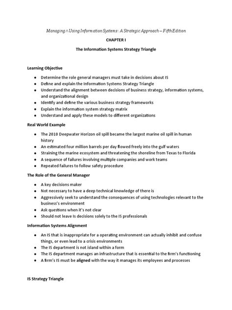 The Information Systems Strategy Triangle Managing Using Information Systems A Strategic