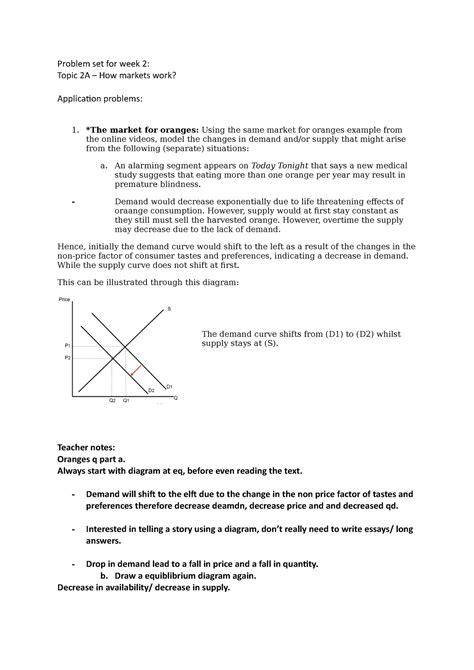 Problem Set Wk2 Econ1101 Problem Set For Week 2 Topic 2a How Markets Work Application