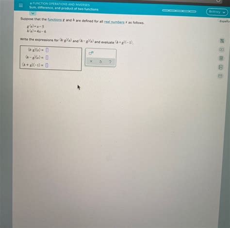 solved function operations and inverses sum difference and