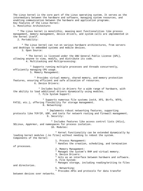 The Linux Kernel Is The Core Part Of The Linux Operating System Pdf
