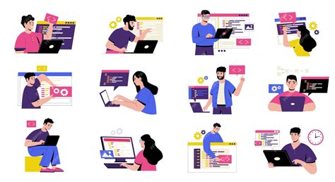 Premium Vector Coding Characters Concept Cartoon Developers Working On Web Programming And