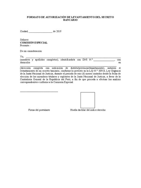 Formato Levantamiento Secreto Bancario Pdf