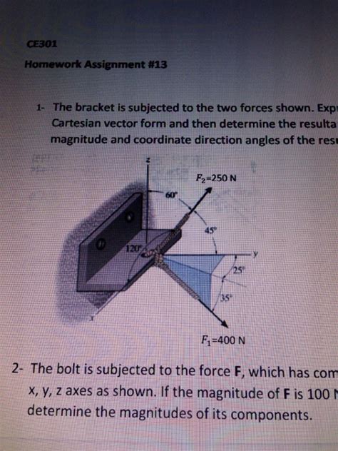 Solved The Bracket Is Subjected To The Two Forces Shown