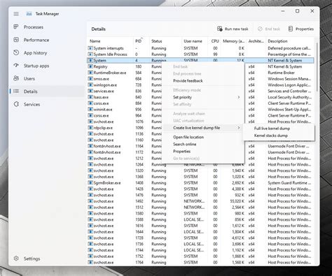 how to create live kernel dumps via windows 11 task manager