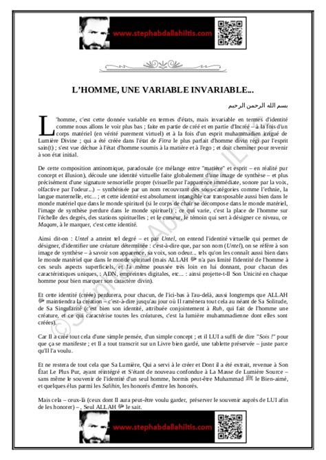 Lhomme Une Variable Invariable Pdf Steph Abdallah Iltis