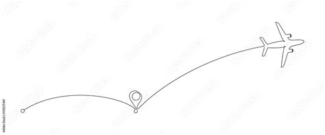 Flying Airplane And Path Points In One Continuous Line Drawing Concept Of World Travel And