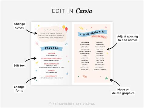 Editable Graduation Program Template Printable Ceremony Program Canva Template Prebabe