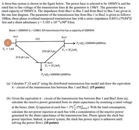 Solved A Three Bus System Is Shown In The Figure Below The Power Base