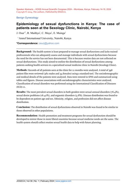 Pdf Epidemiology Of Sexual Dysfunctions In Kenya The Case Of