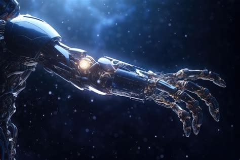 Premium AI Image Biorobot With Outstretched Hand Side View Metal Composite Torso And Arm Ai