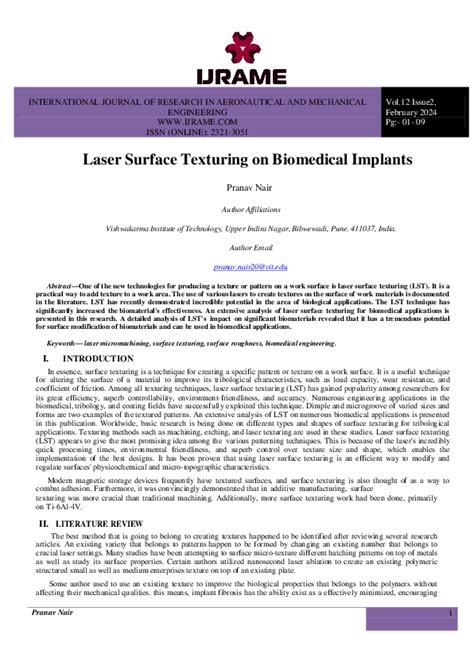 Pdf Laser Surface Texturing On Biomedical Implants