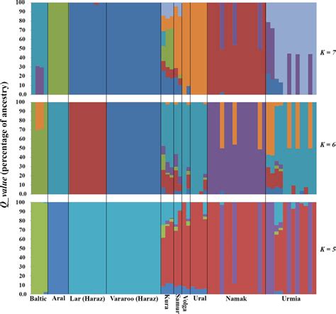 admixture clusters for the numbers k of multilocus genotypic clusters