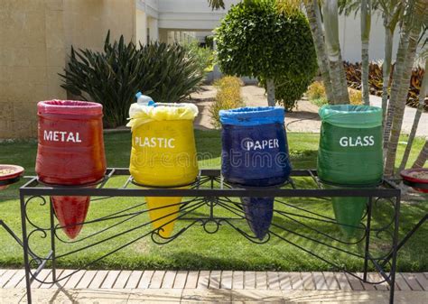 Color Coded Recycle Bins In Egypt Hotel Resort Dedicated To Separate