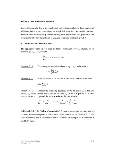03 Summation Notation Download Free Pdf Summation Mathematical Concepts