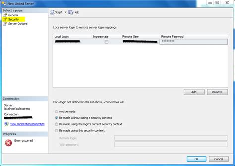 The Linked Server Has Been Created But Failed A Connection Test Stack Overflow